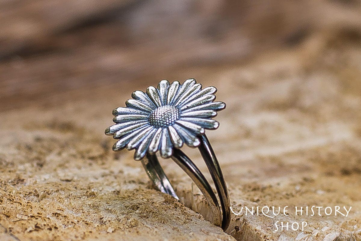 Sunflower Ring Flower Ring Silver Flower Jewelry Tiny | Etsy