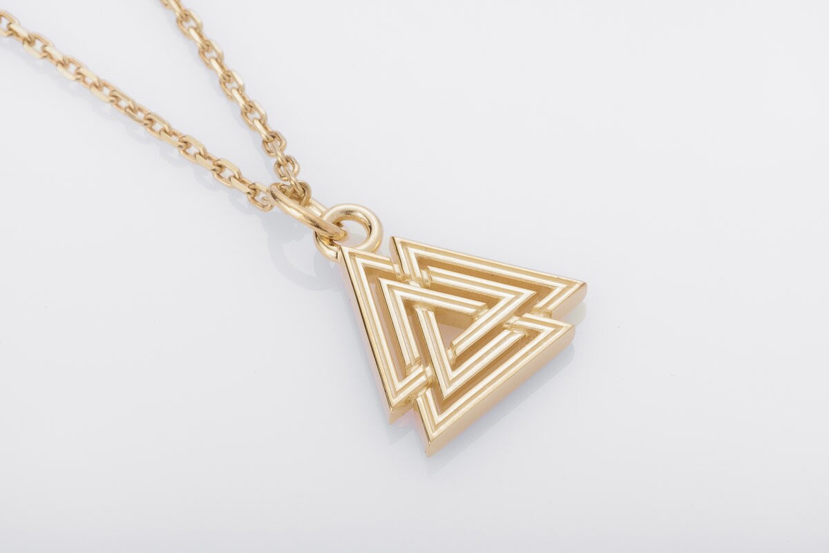 Gold Valknut Necklace - Handmade Viking Talisman With Knot of the Slain ...