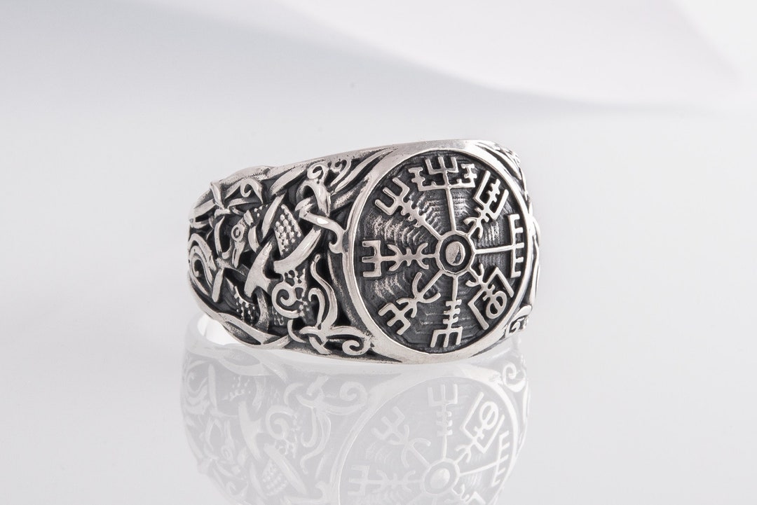 Silver Vegvisir Ring - Viking Jewelry With Norse Runic Compass and ...