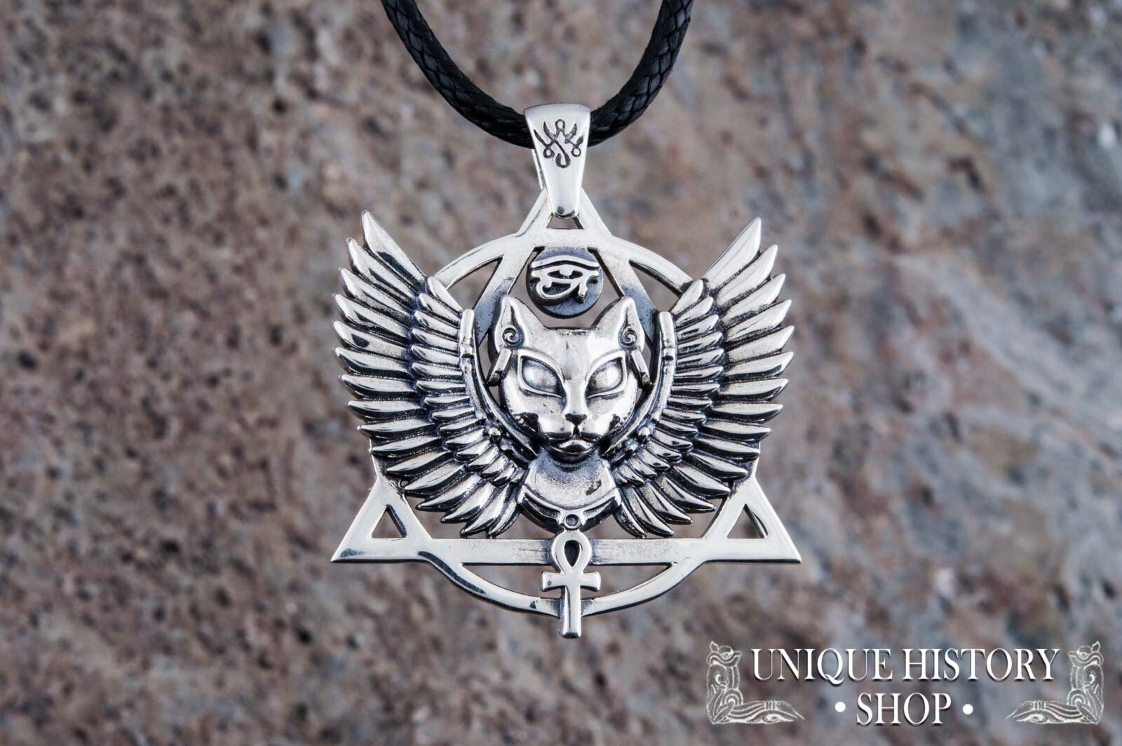 Egyptian Bastet Goddess Pendant Silver Pyramid and Feathers - Etsy