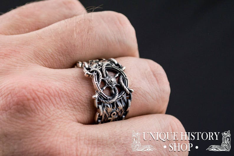 Sailor Ship Wheel Ring, Steering Wheel Ring, Ring With Chain, Anchor ...