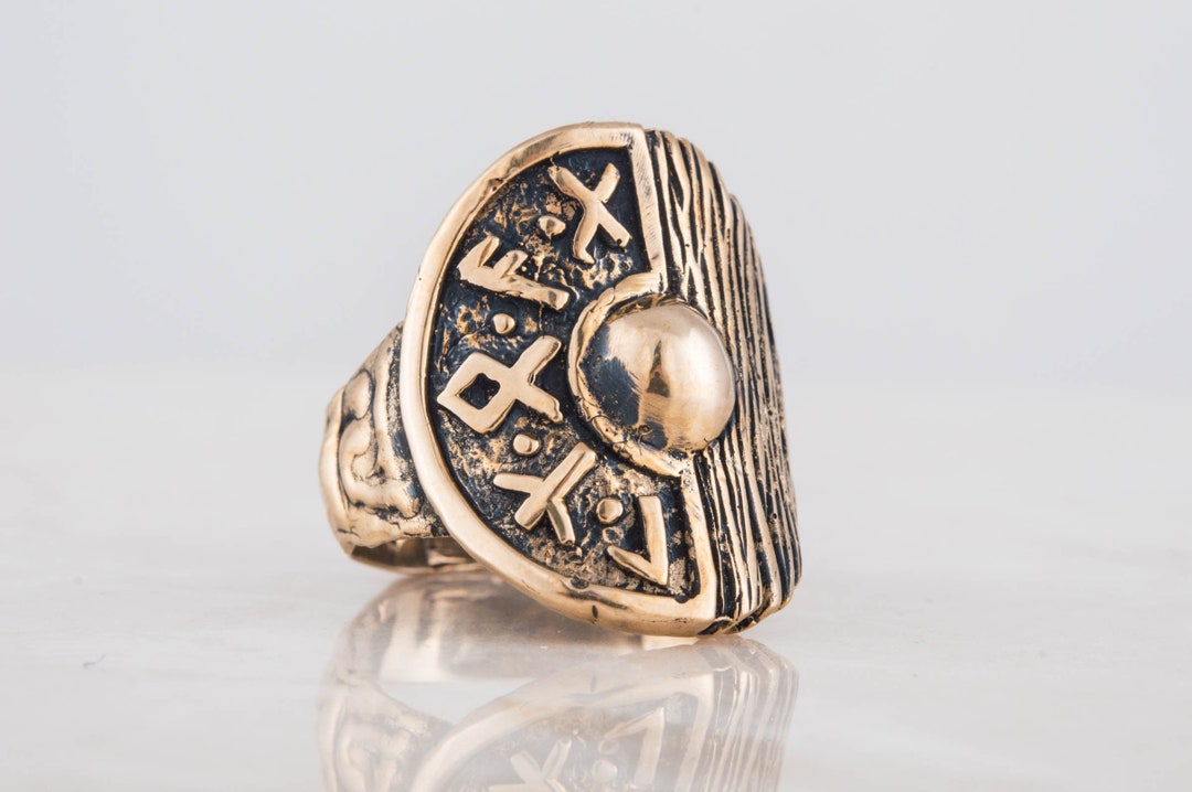 Viking Shield Ring Battle Shield Charm With Norse Runes and Strength of ...