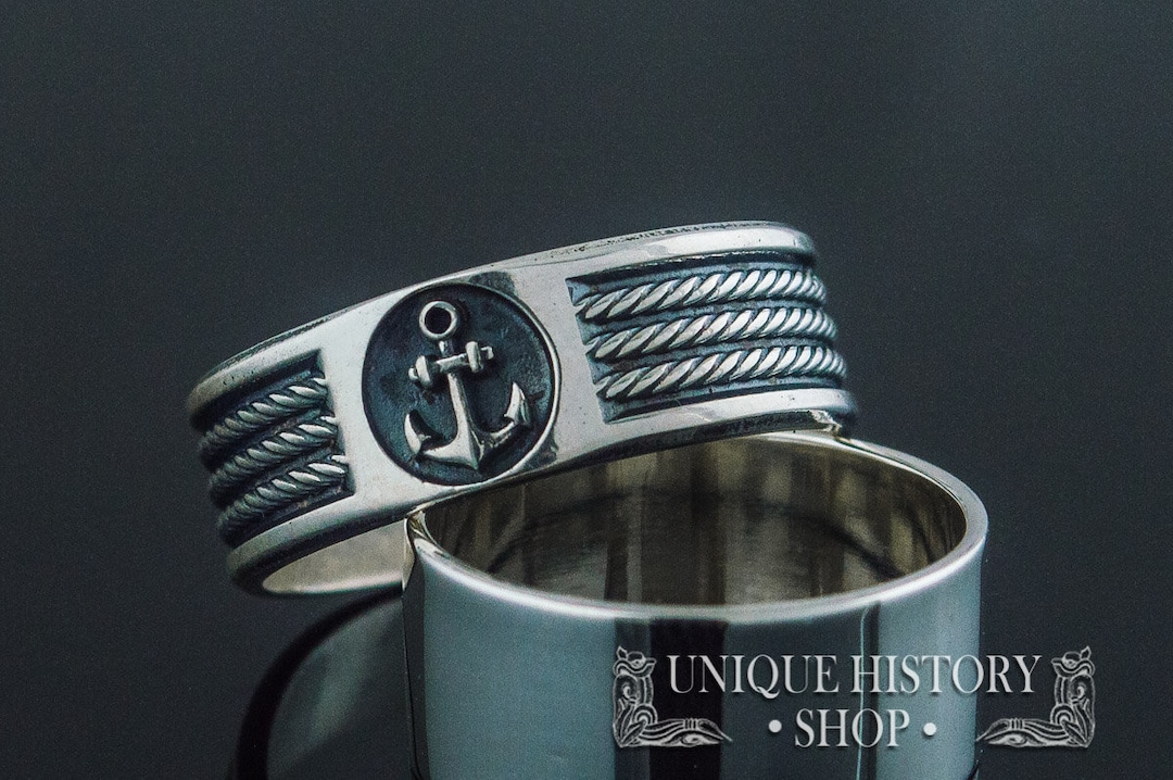 Sailor Anchor Mens Ring, Sterling Silver Seaman Ring, Ring With Ropes ...