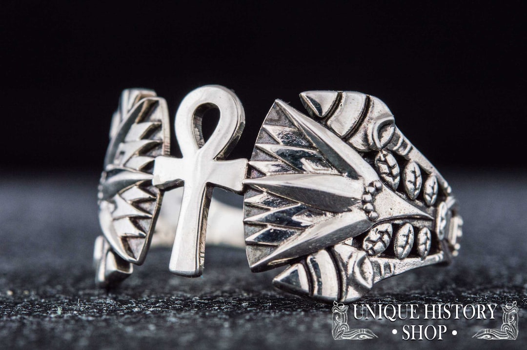 Egyptian Ankh Ring - Silver Ankh Jewelry With Lotus Flower Accent ...