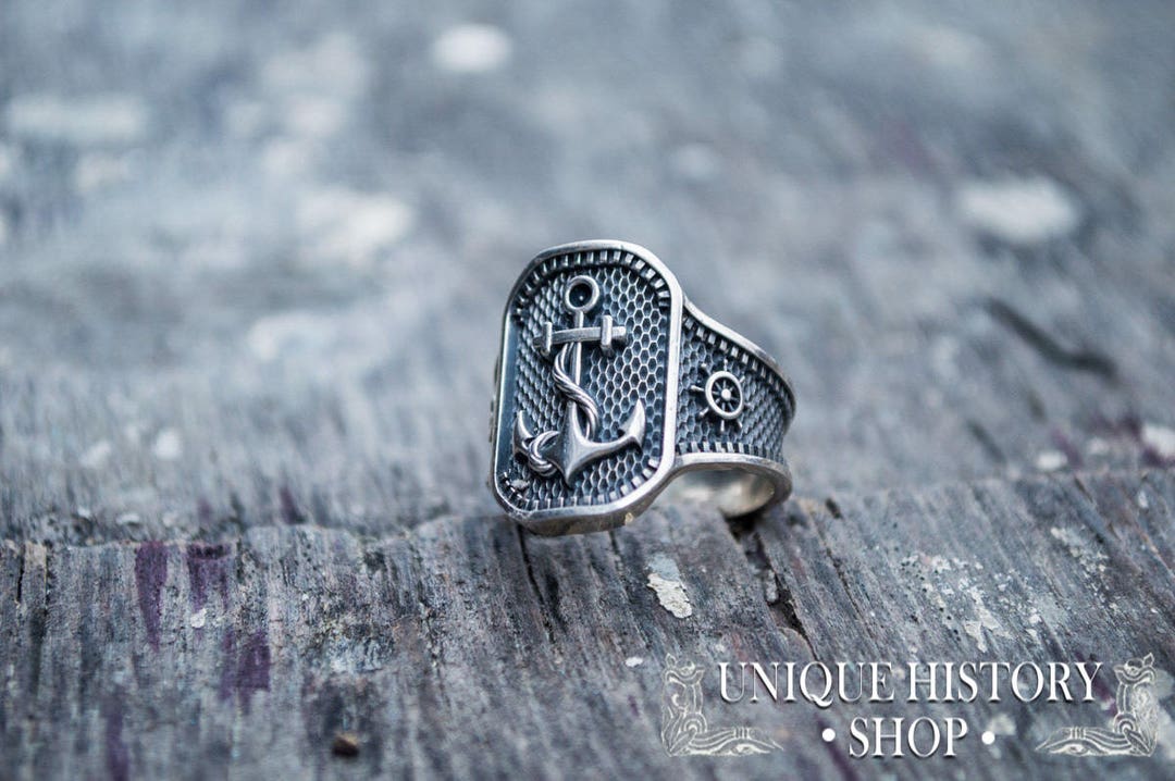 Sailor Anchor Ring - Men's Nautical Jewelry With Ship Wheel Symbol ...