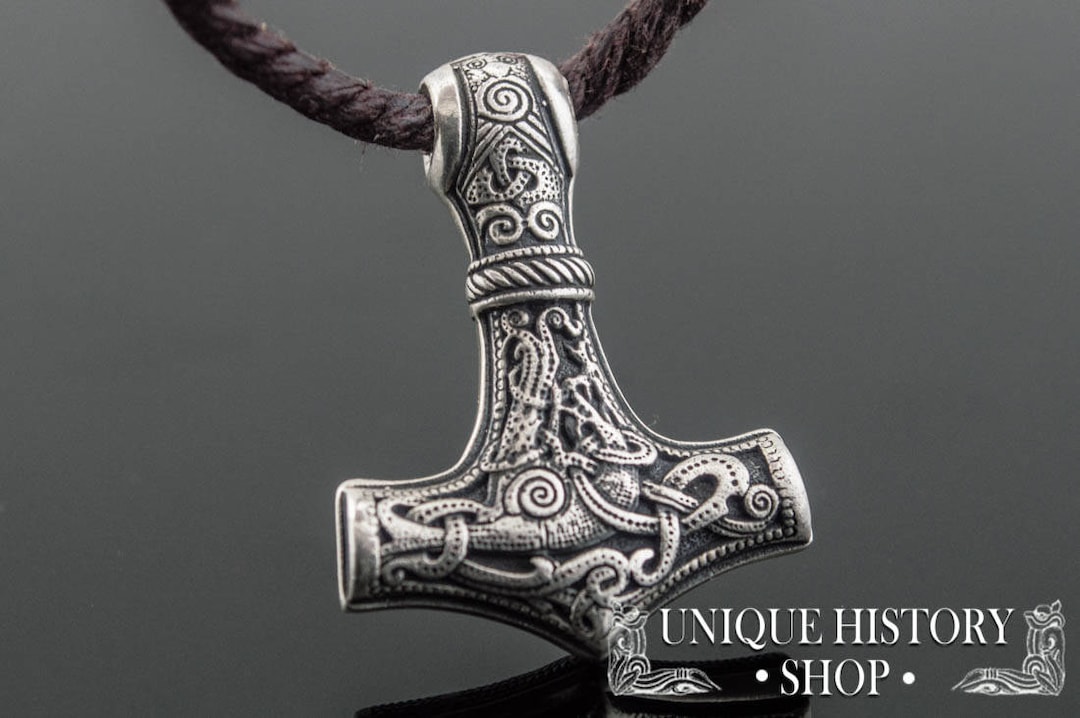 Thor Hammer Pendant - Silver Mjolnir Necklace With Mammen Style Pattern ...