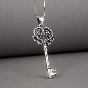 Heraldic Lily Key Pendant, Fleur-de-lis Key Necklace, Solid Silver Key ...