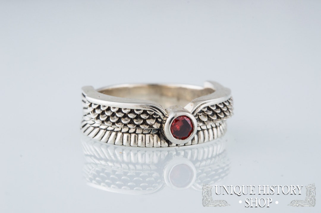 Silver Isis Ring - Egyptian Jewelry Featuring Wings of Isis and Red Cubic Zirconia Handcrafted ...