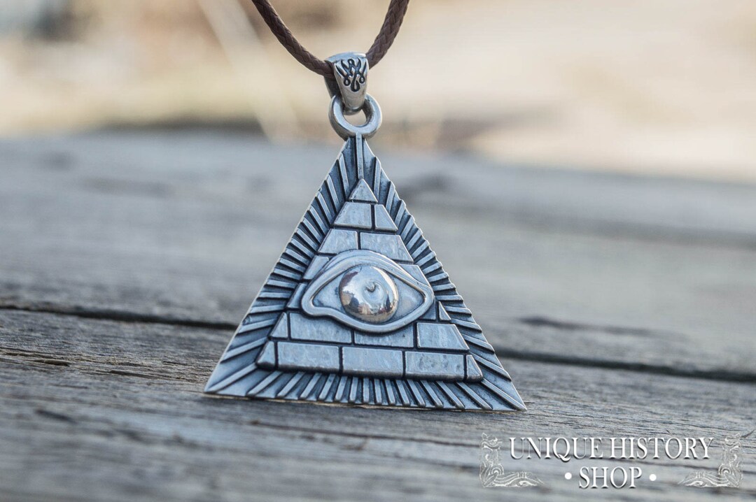 Masonic Pyramid Silver Pendant Necklace, Freemason Statement Jewelry ...