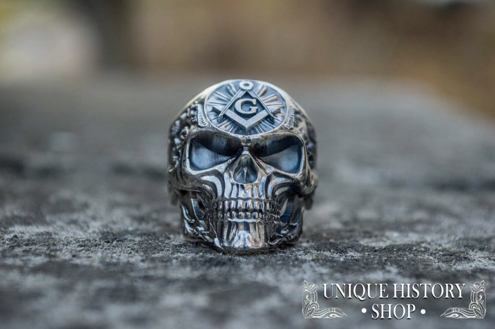 Mason Skull Ring - Freemason Jewelry Featuring Square and Compasses and ...