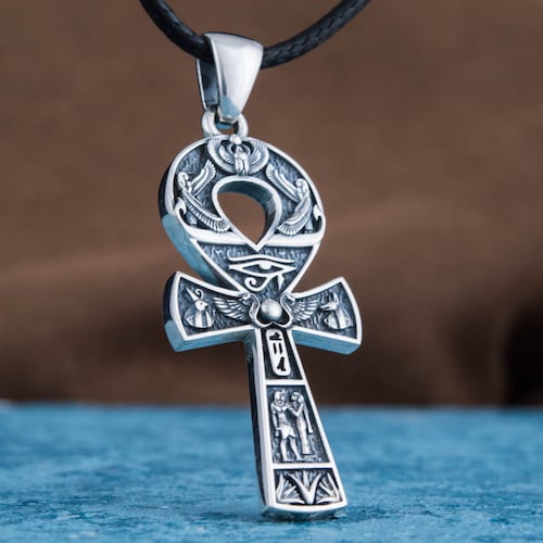 Large Sterling Silver Egyptian Ankh Cross Pendant Necklace | Etsy