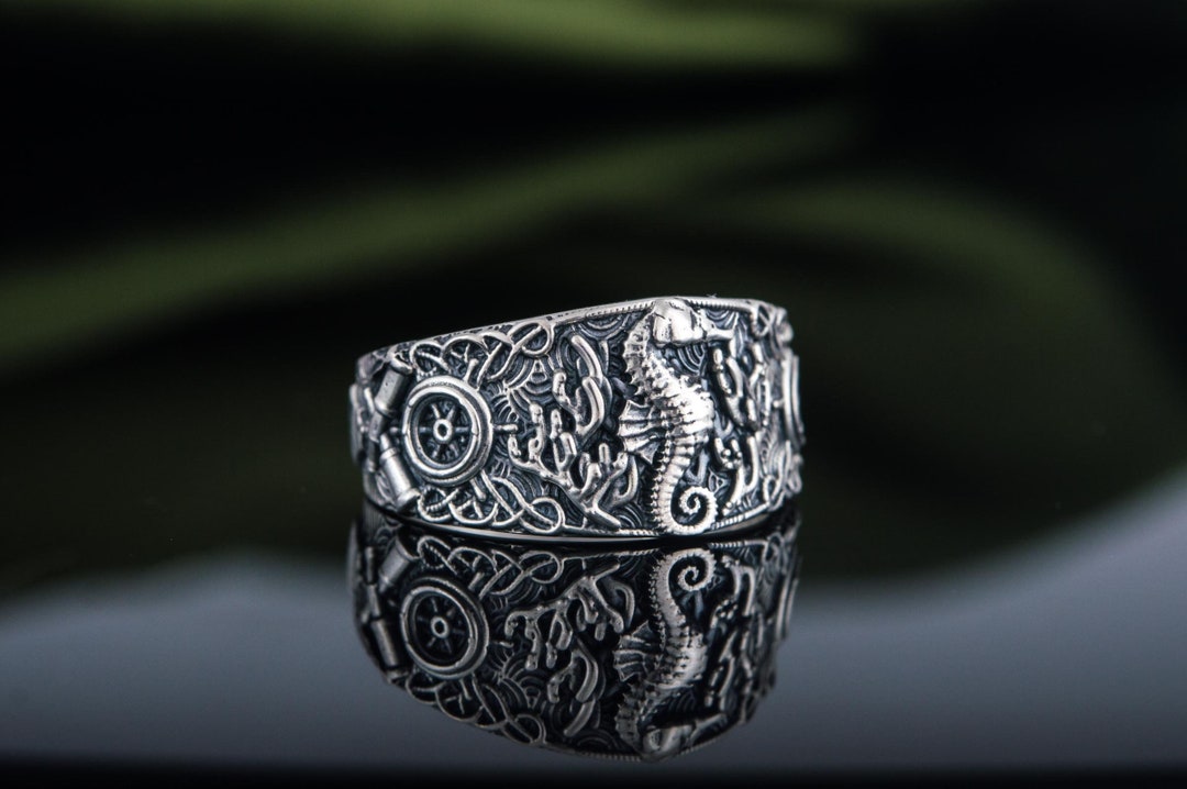 Silver Seahorse Ring - Silver Ocean Jewelry for Sailor With Marine ...