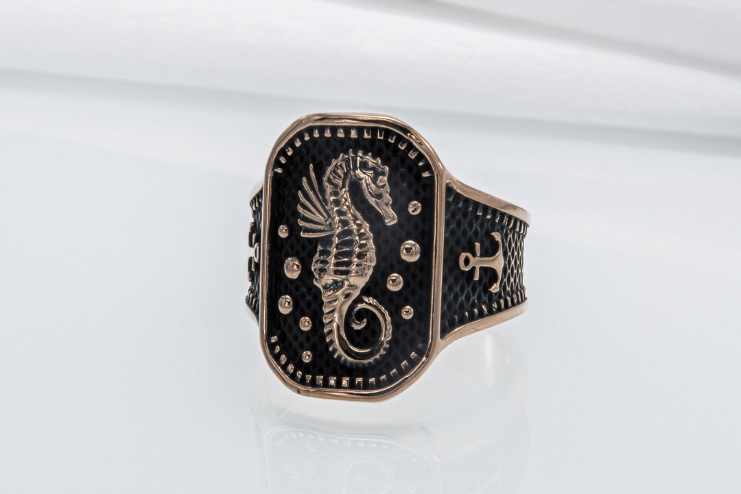 Bronze Seahorse Ring - Seaman Jewelry With Anchor Symbols and Ocean ...