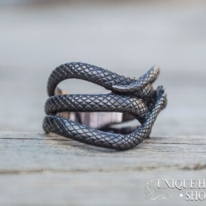 Black Snake Ring, Solid Silver Snake Jewelry, Ruthenium Plated Ring ...
