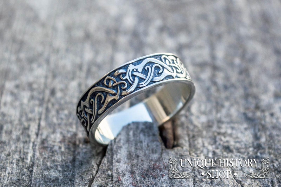 Silver Viking Ornament Ring, Scandinavian Jewelry, Viking Band, 925 ...