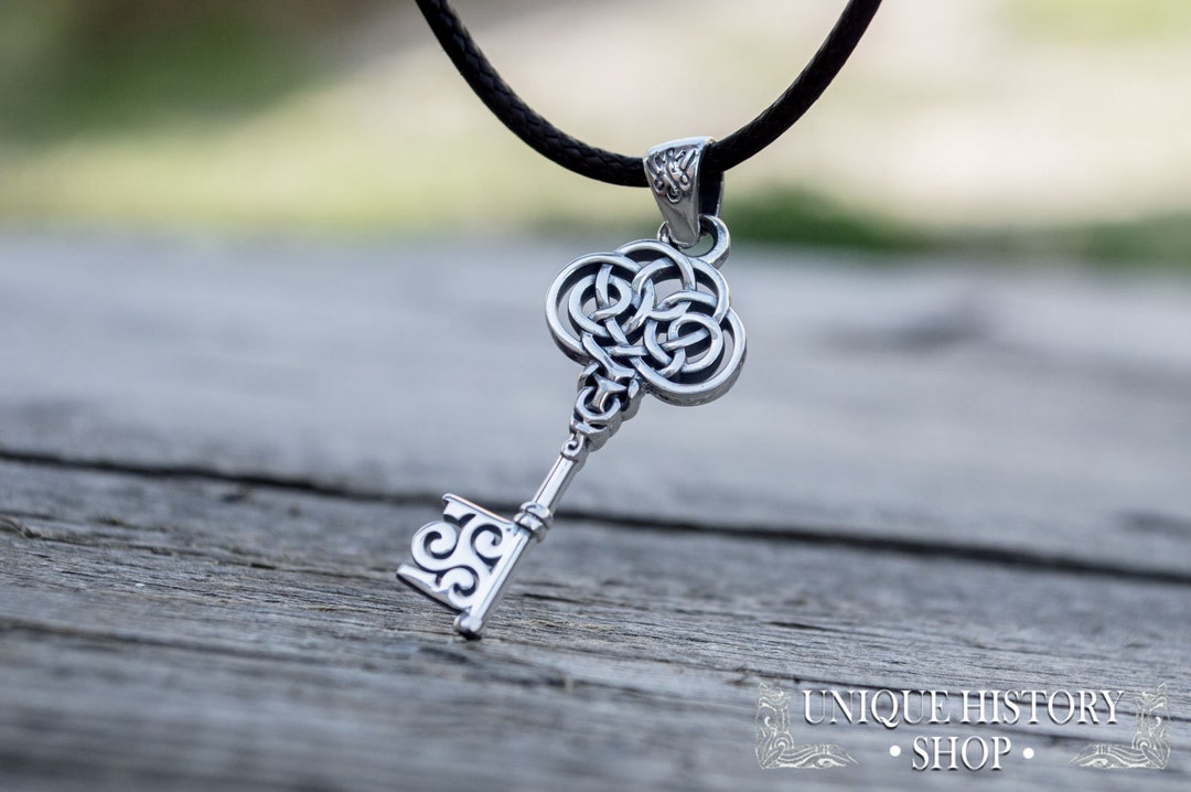 Silver Key Pendant - Old Key Necklace With Small Triskele Symbol ...