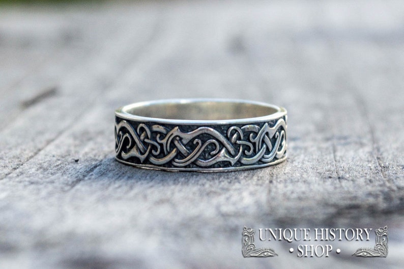 Silver Viking Ornament Ring, Scandinavian Jewelry, Viking Band, 925 ...