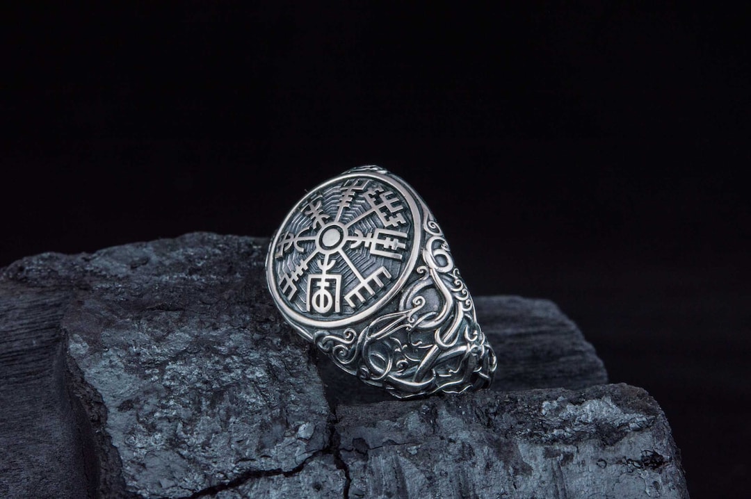 Silver Vegvisir Ring - Ancient Norse Compass Jewelry With Urnes Style ...
