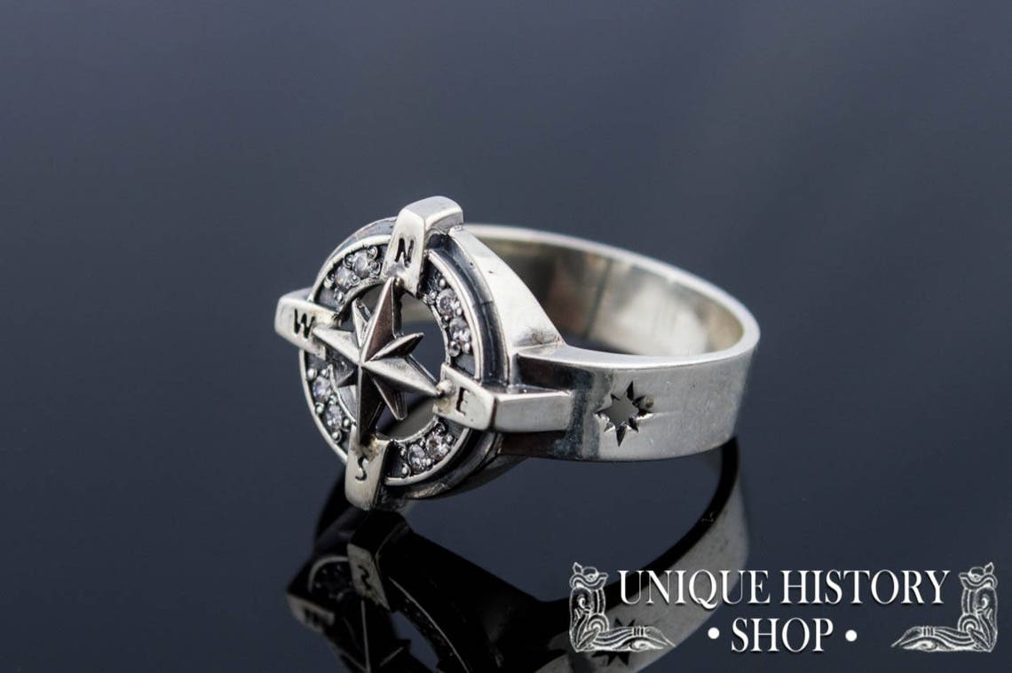 Compass Ring With Cubic Zirconia Handcrafted 925 Silver - Etsy