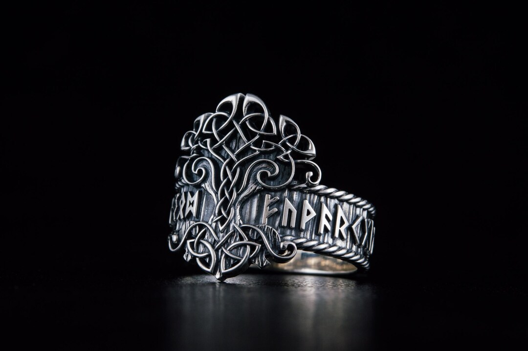 Tree of Life Ring, Silver Yggdrasil Ring, Norse Runes Jewelry, Celtic ...