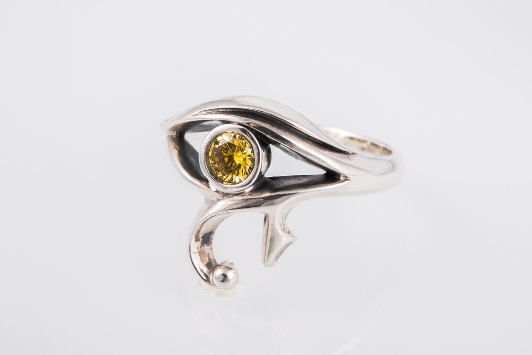 Silver Eye of Ra Ring With Citrine CZ Gem, Key of Life Ring, Egypt Ring ...