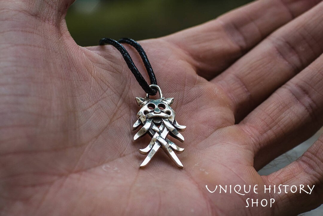 Silver Viking Amulet - Small Aarhus Mask Pendant Reflecting Norse ...