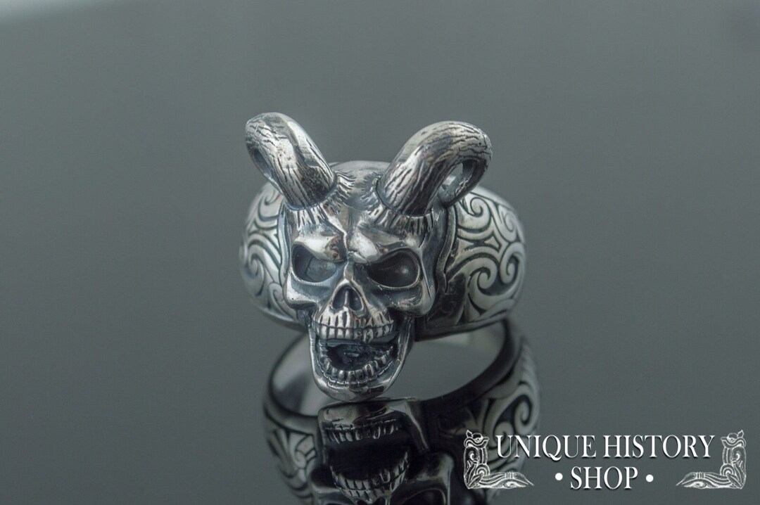 Silver Skull Ring - Massive Brutal Jewelry With Featuring Horned Skull ...