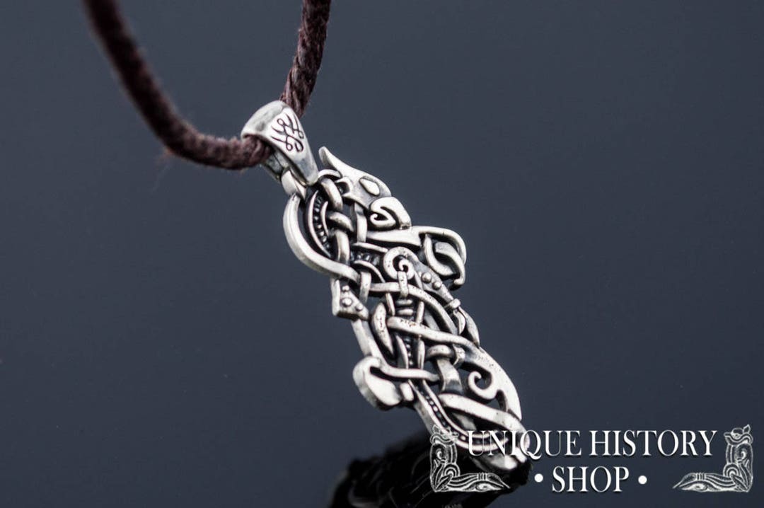 Viking Wolf Pendant - Silver Wolf Amulet With Viking Ornament ...