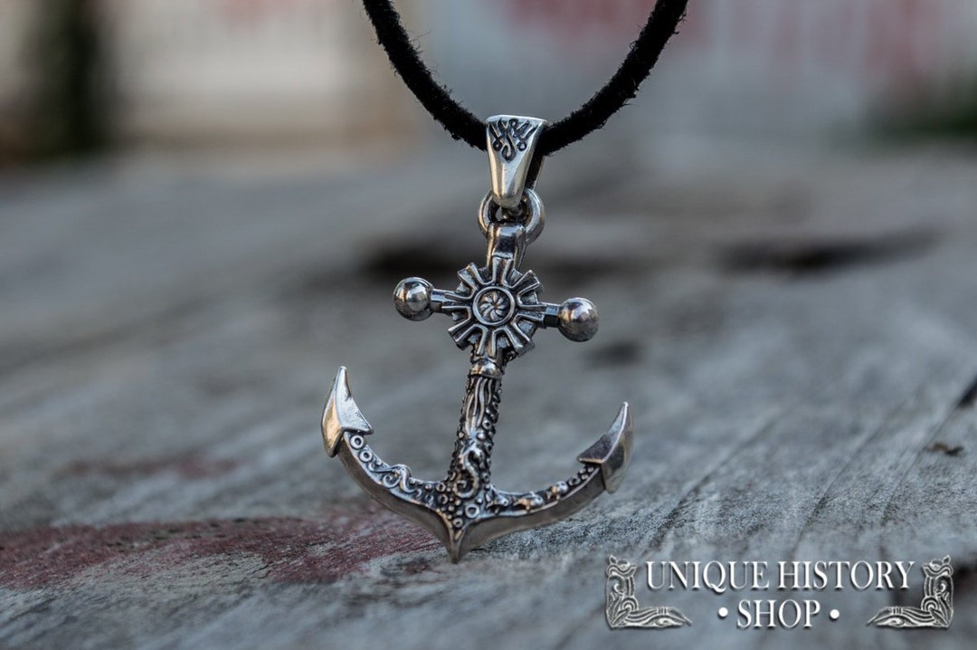Silver Anchor Pendant - Nautical Jewelry With Ship Wheel and Anchor ...