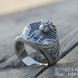Silver Pharaoh Ring - Tutankhamun Egyptian Jewelry Inspired by Ancient ...