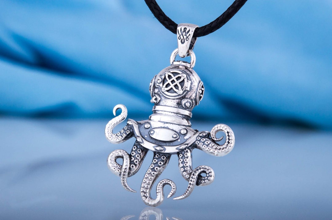 Silver Octopus Pendant Scuba Diver Necklace With Kraken Design ...