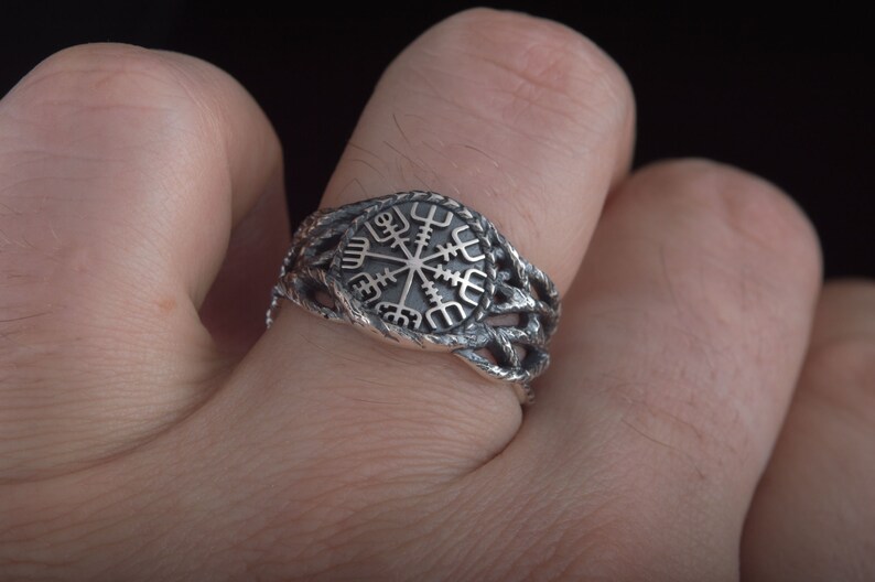Vegvisir Ring Runic Compass Band Viking Runes Ring Norse - Etsy