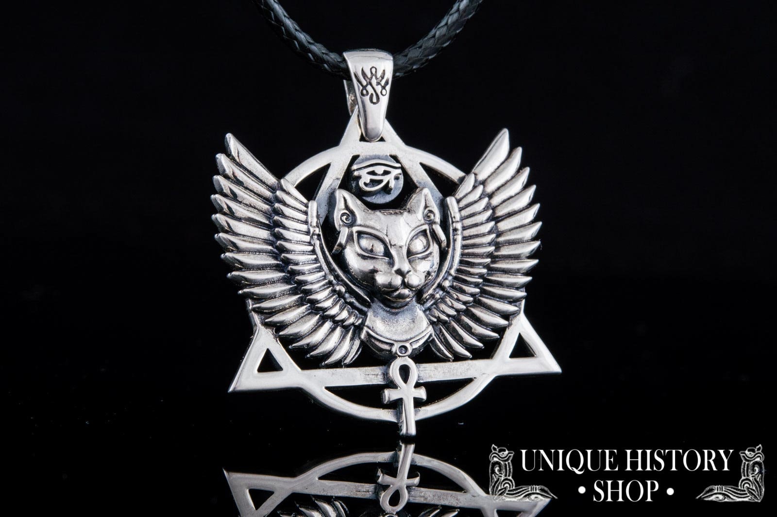 Egyptian Bastet Goddess Pendant Silver Pyramid and Feathers - Etsy