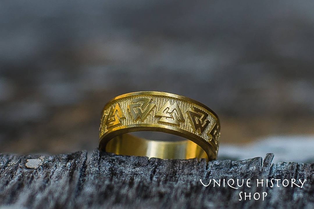 Viking Valknut Ring - Gold Old Norse Jewelry Featuring Odin Symbol ...