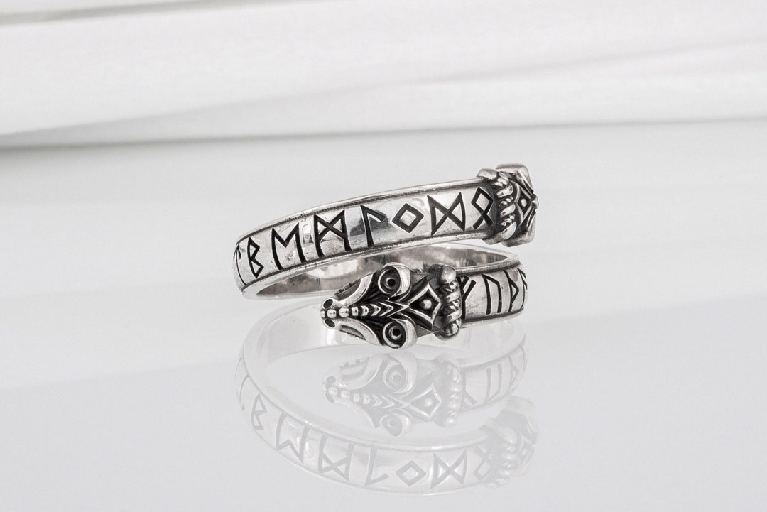 Silver Ouroboros Viking Ring, Unique Snake Ring, Elder Futhark Runes ...