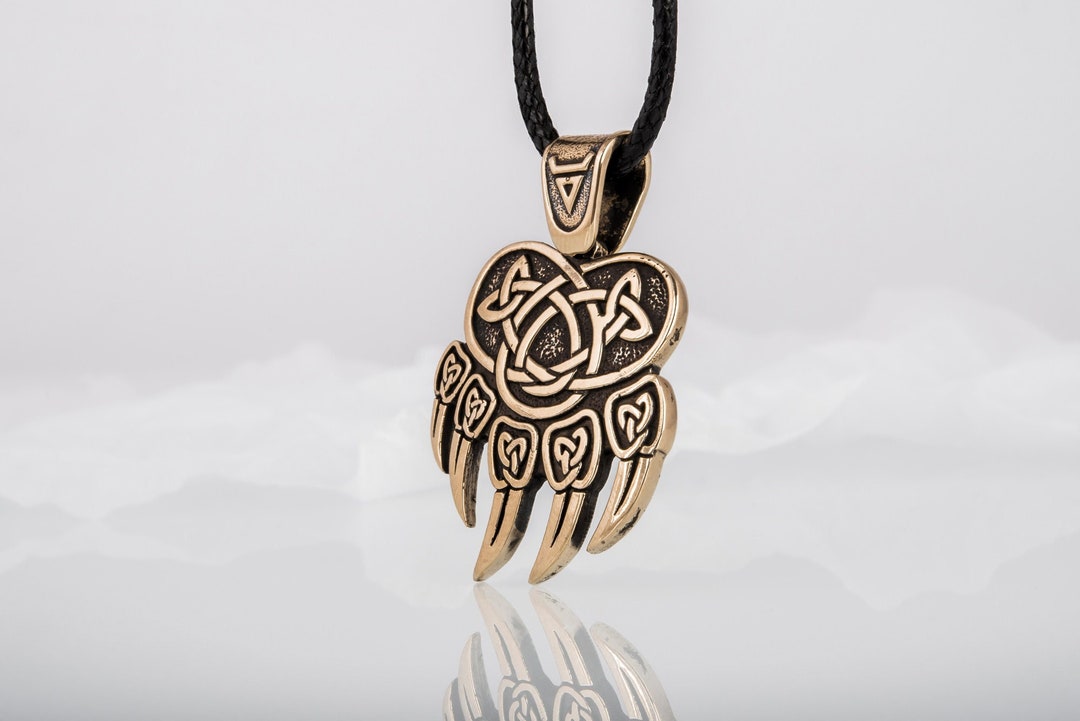 Veles Bear Paw Necklace - Slavic God Symbol Jewelry Handcrafted Bronze ...