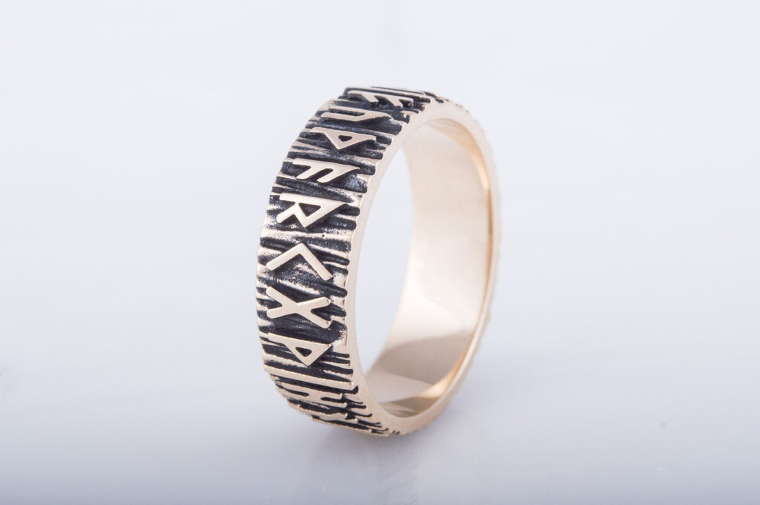 Viking Runes Ring - Bronze Runic Jewelry With Tree Bark Texture ...