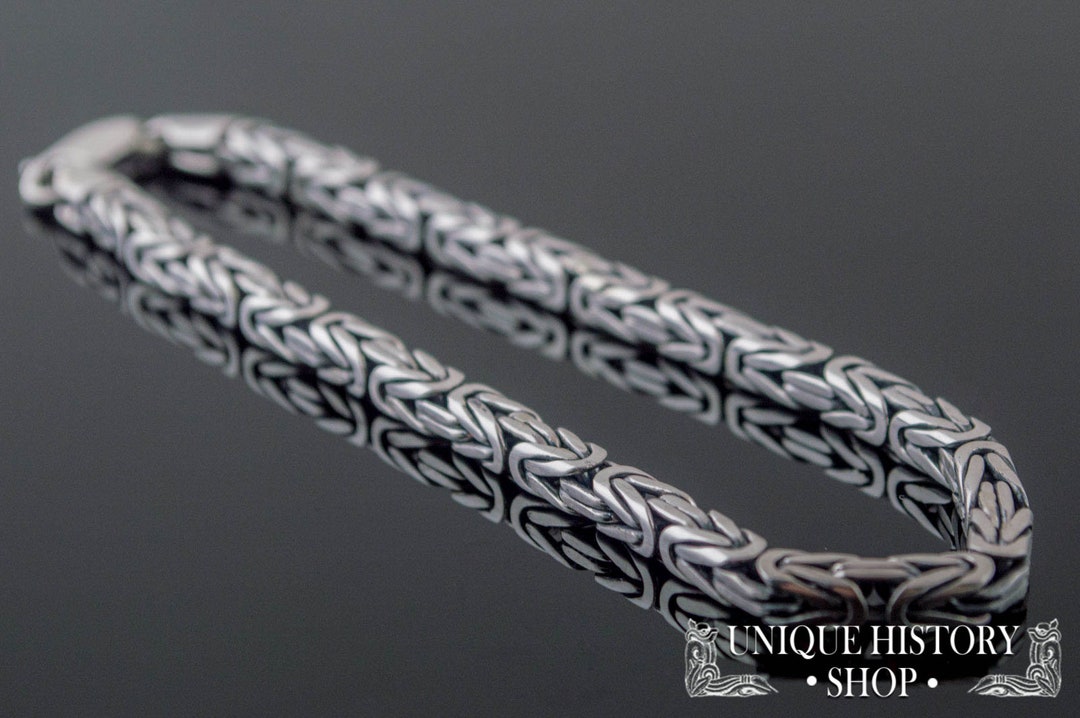 Silver Chain Bracelet - Byzantine Link Chain Arm Band for Bikers ...