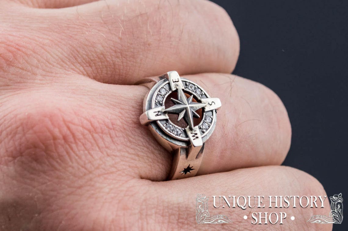 Compass Ring With Cubic Zirconia Handcrafted 925 Silver - Etsy