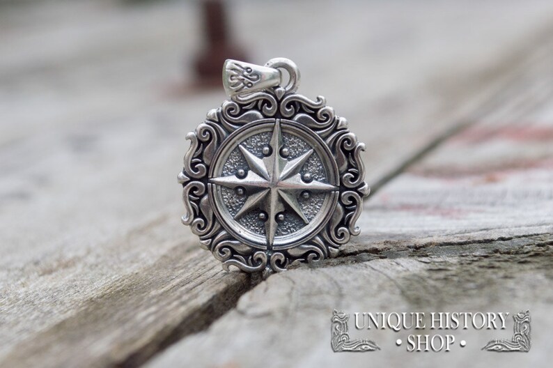 Wind Rose Compass Necklace, Sailor Compass Necklace, Sterling Silver ...