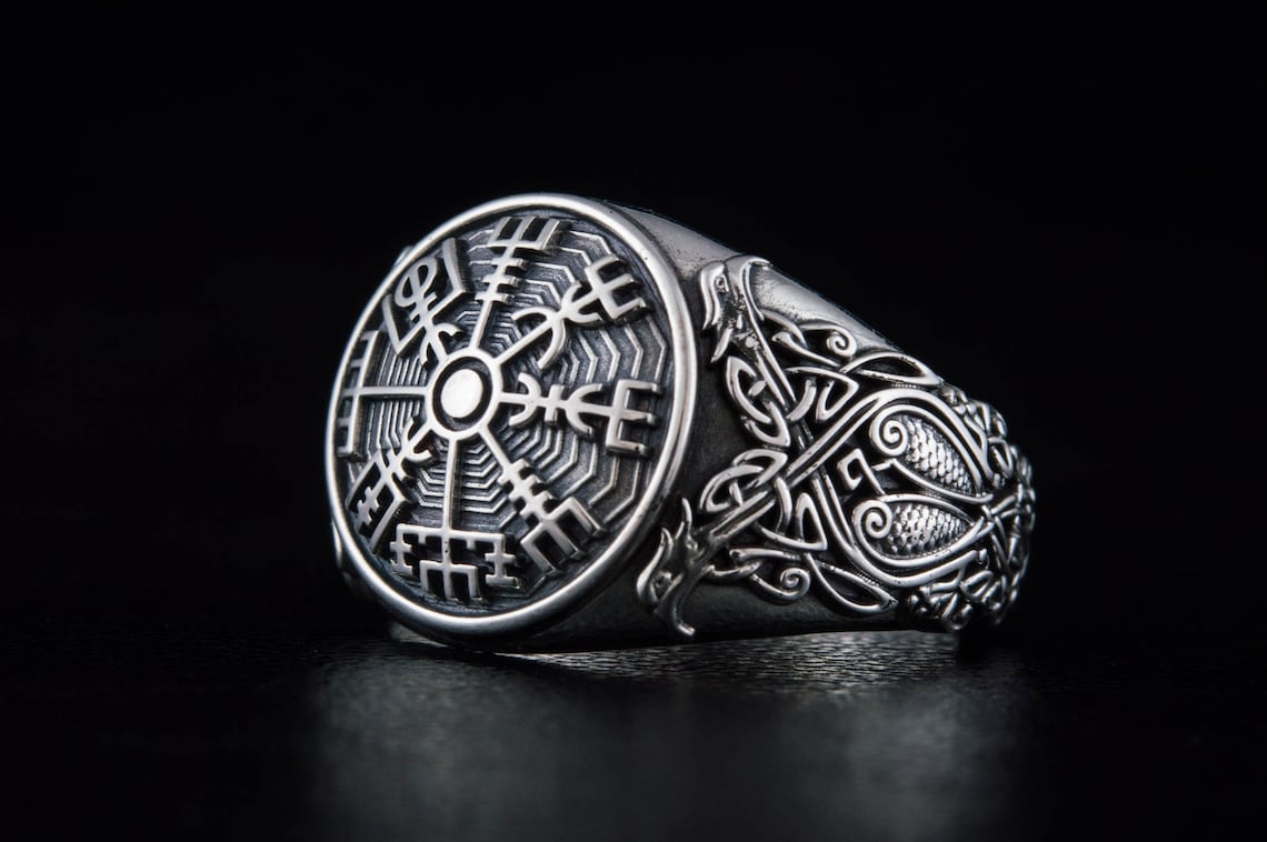 Silver Viking Vegvisir Ring - Handmade Old Norse Men's Jewelry With ...