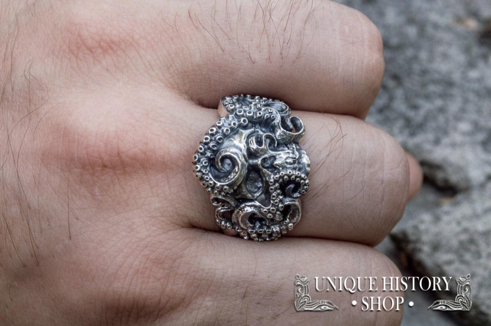 925 Silver Octopus Ring With Skull Pirate Skull Jewelry | Etsy