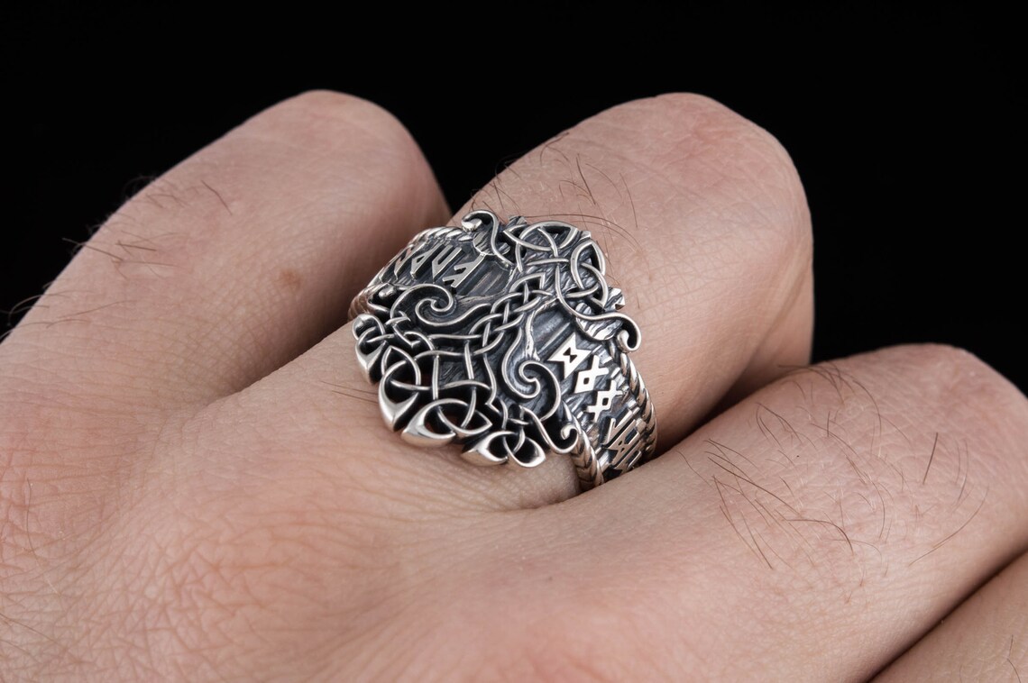 Tree of Life Ring Silver Yggdrasil Ring Norse Runes Jewelry - Etsy