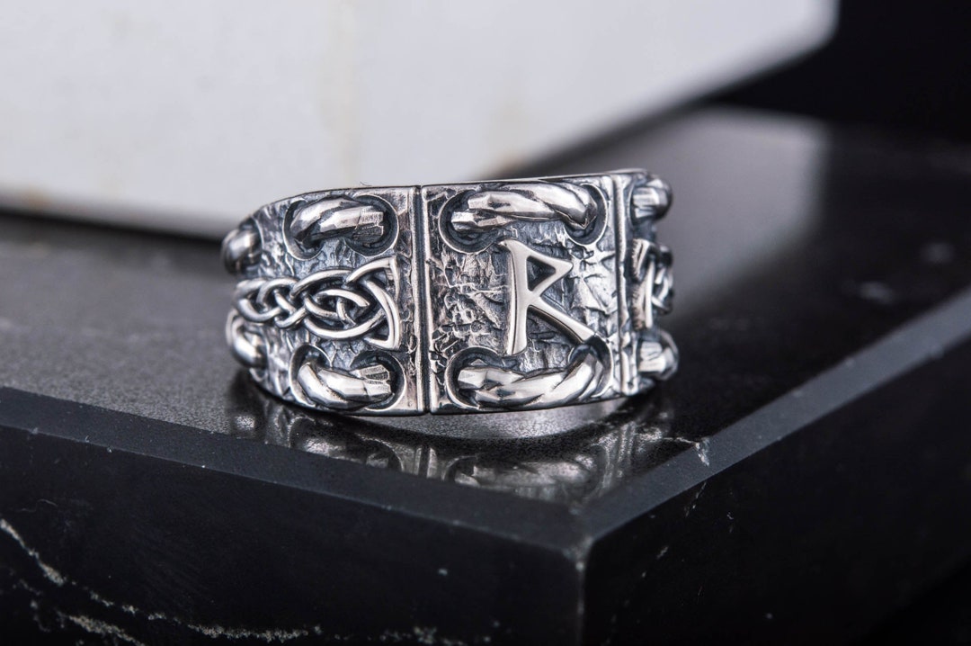 Raido Rune Ring Silver Runic Alphabet Jewelry With With Triquetra ...