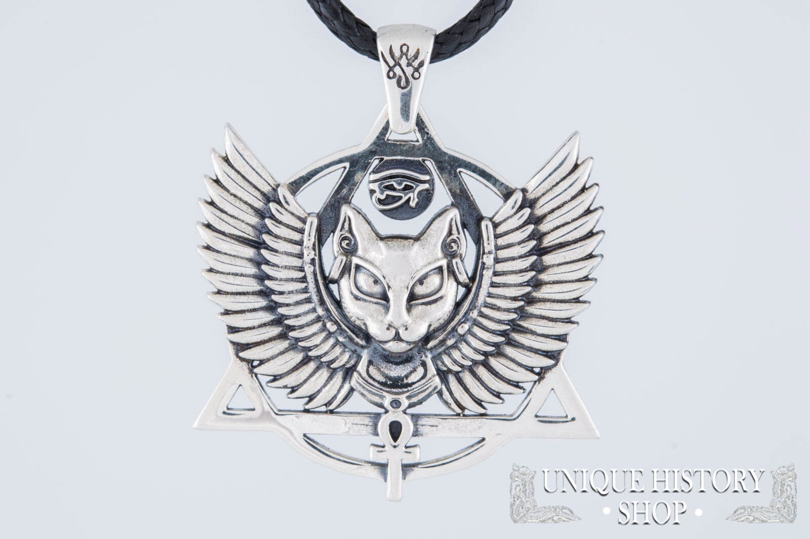 Egyptian Bastet Goddess Pendant Silver Pyramid and Feathers - Etsy