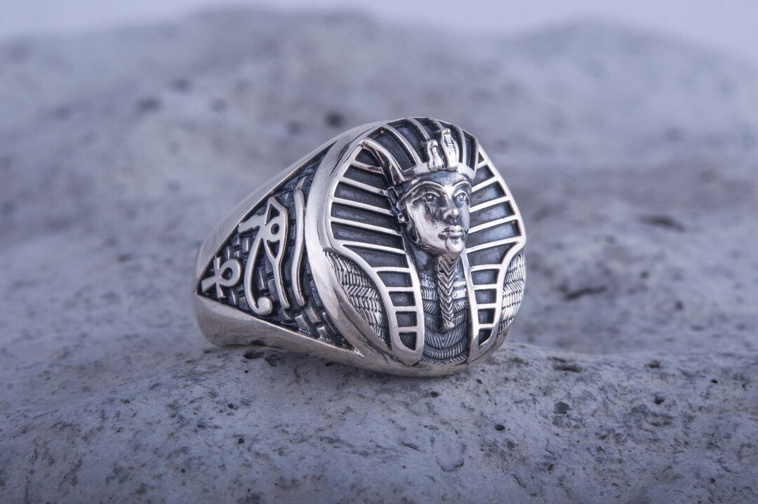 Silver Pharaoh Ring - Tutankhamun Egyptian Jewelry Inspired by Ancient ...