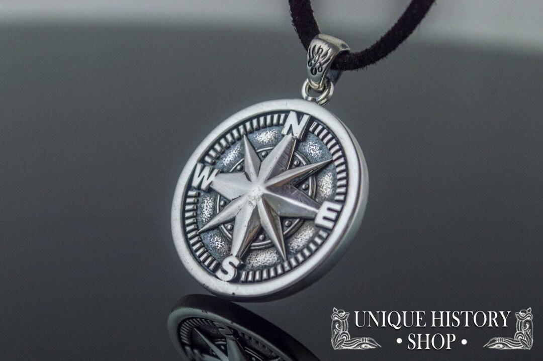Silver Compass Necklace - Nautical Jewelry With Windrose Symbol Design ...