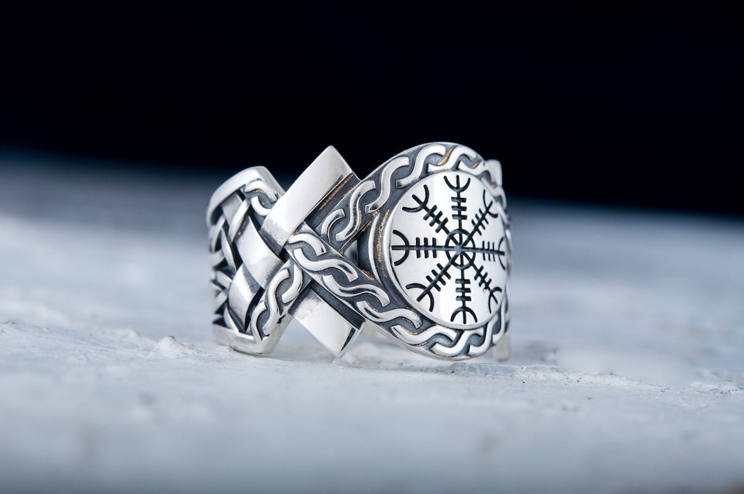 Helm of Awe Ring, Silver Scandinavian Ring, Viking Runic Ring, Norse ...