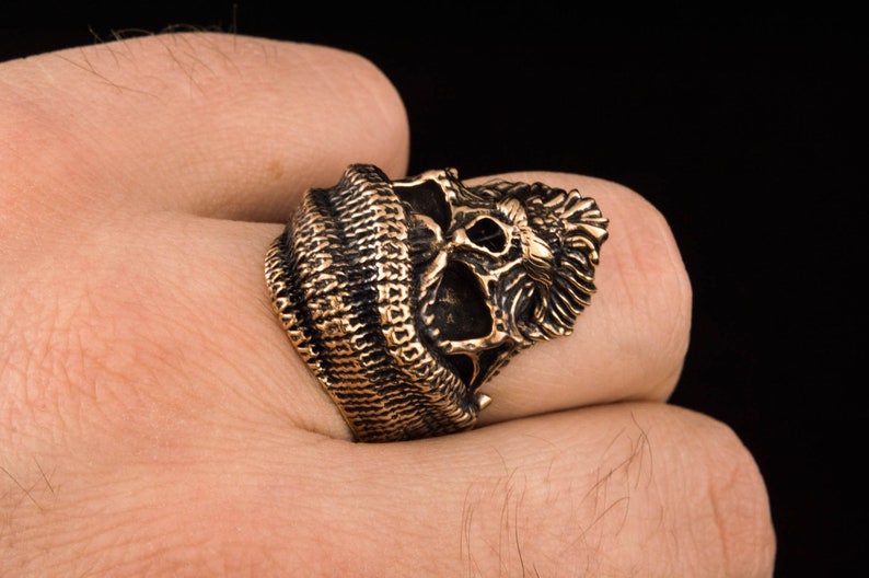Bronze Bearded Skull Ring - Handmade Men's Biker Jewelry Featuring a ...
