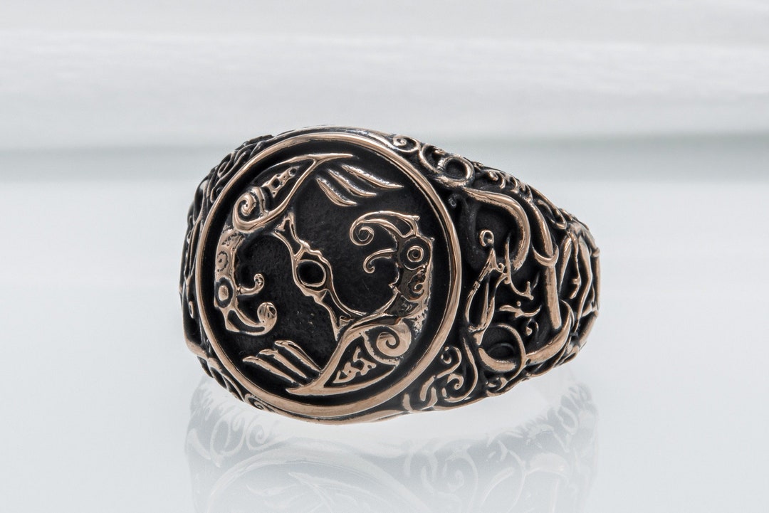 Bronze Ravens Ring, Urnes Ornament, Norse Style Ring, Odin Ravens, Odin ...